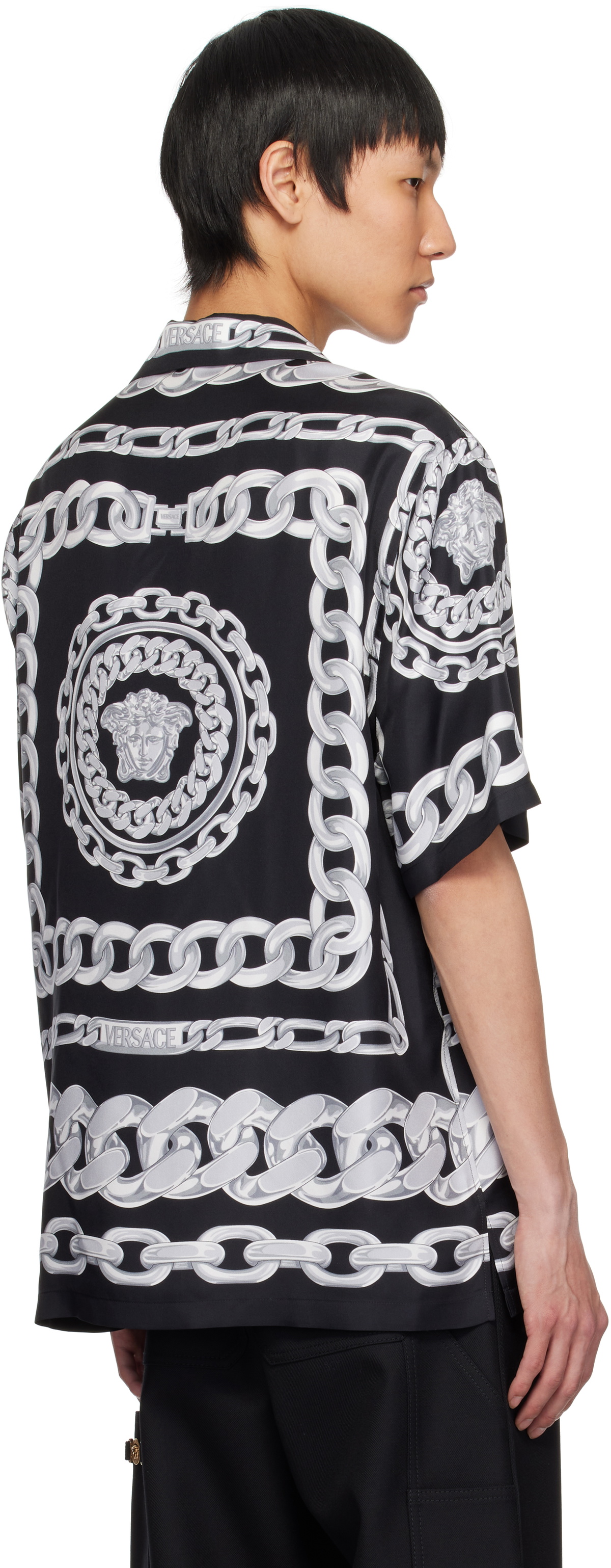 Versace Black Medusa Chains Silk Shirt Versace