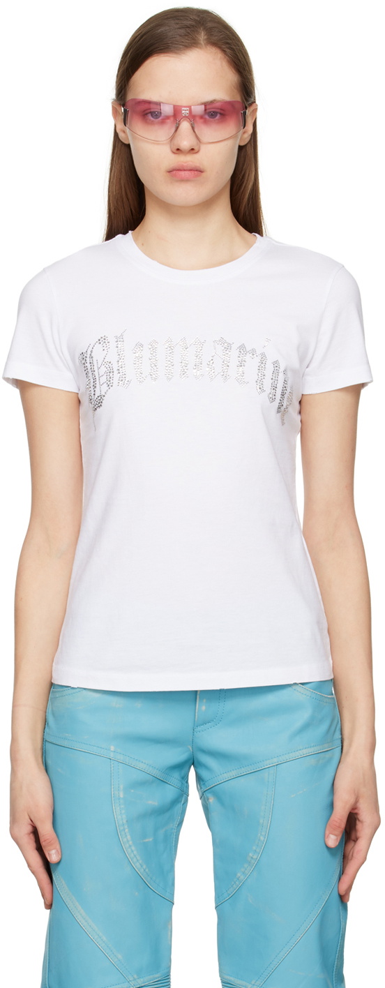 Blumarine White Crystal-Cut T-Shirt Blumarine