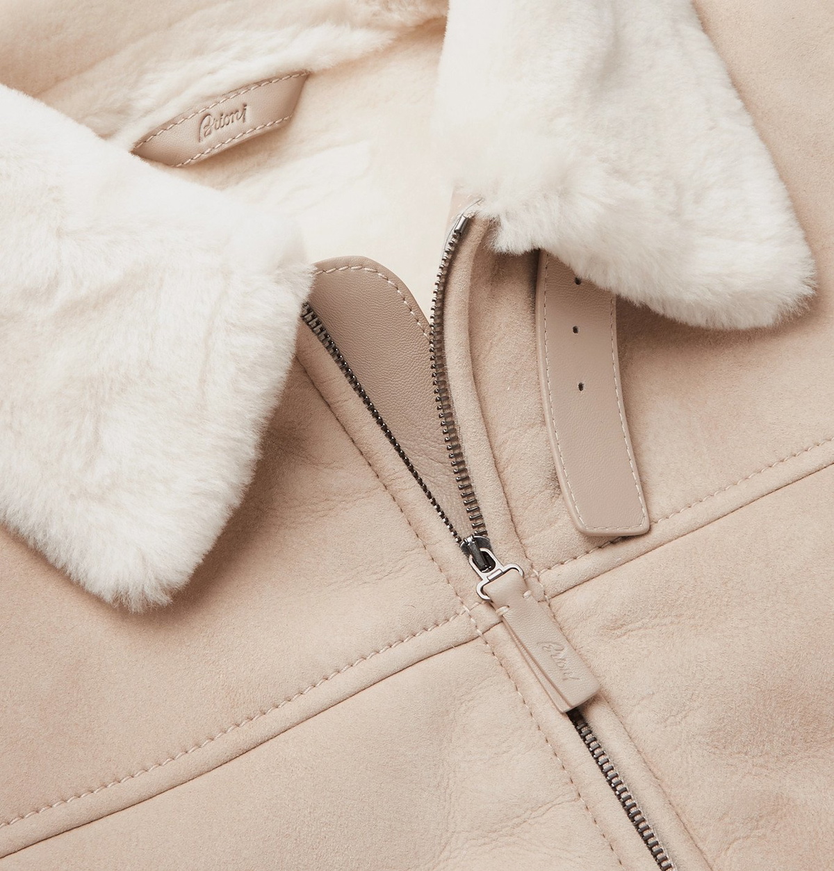 BRIONI - Slim-Fit Shearling-Trimmed Suede Bomber Jacket - Neutrals Brioni