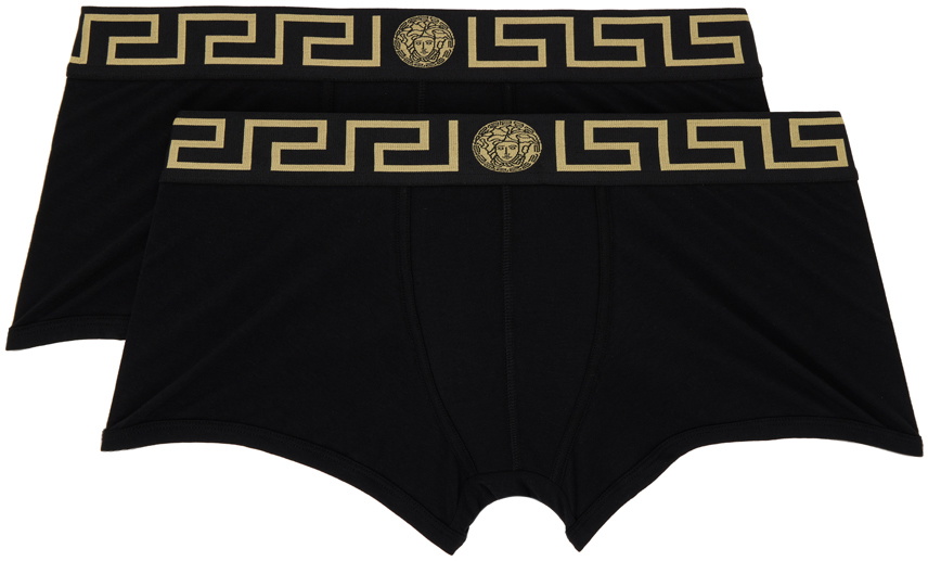 Versace Underwear Two-Pack Black Greca Border Boxers Versace Underwear