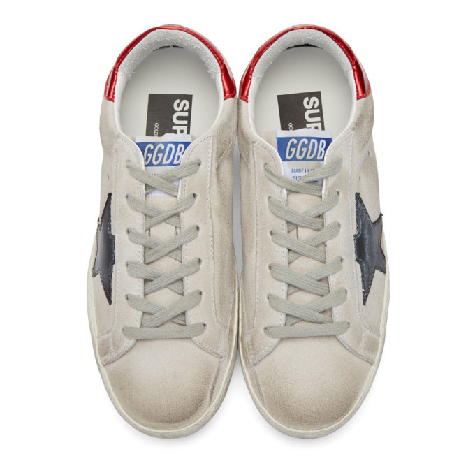 Golden Goose Grey and Red Suede Superstar Sneakers Golden Goose Deluxe ...