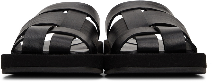 Recto Black Cross Strap Square Slides Recto