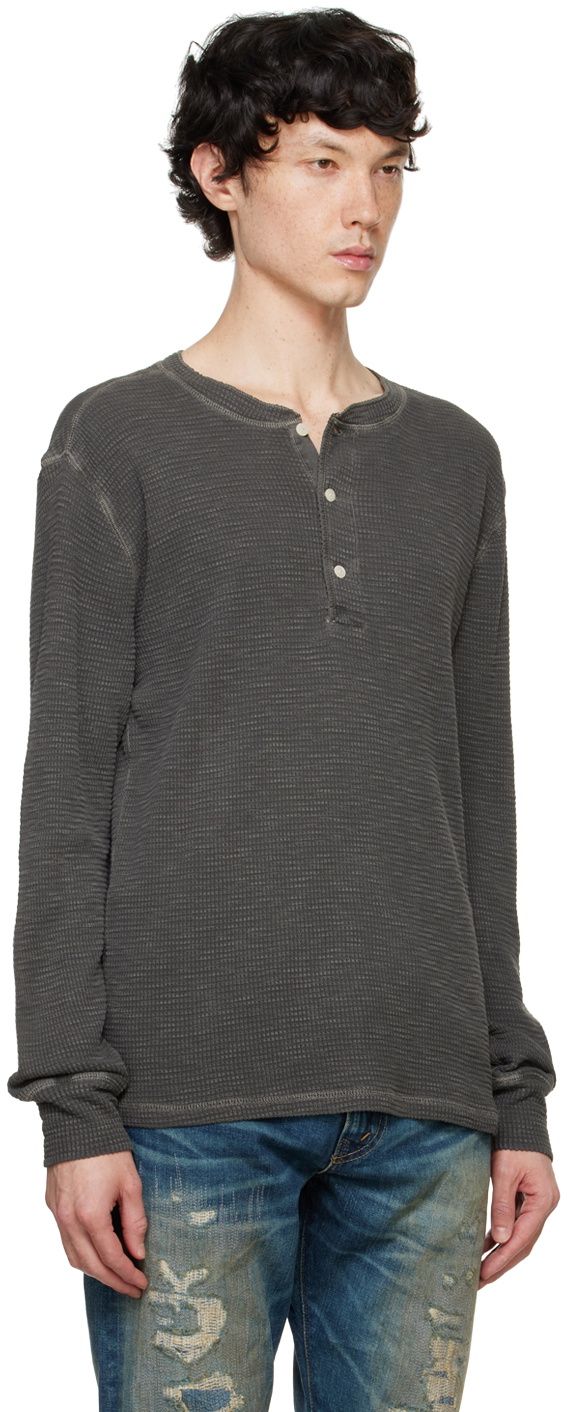 RRL Black Waffle-Knit Henley RRL
