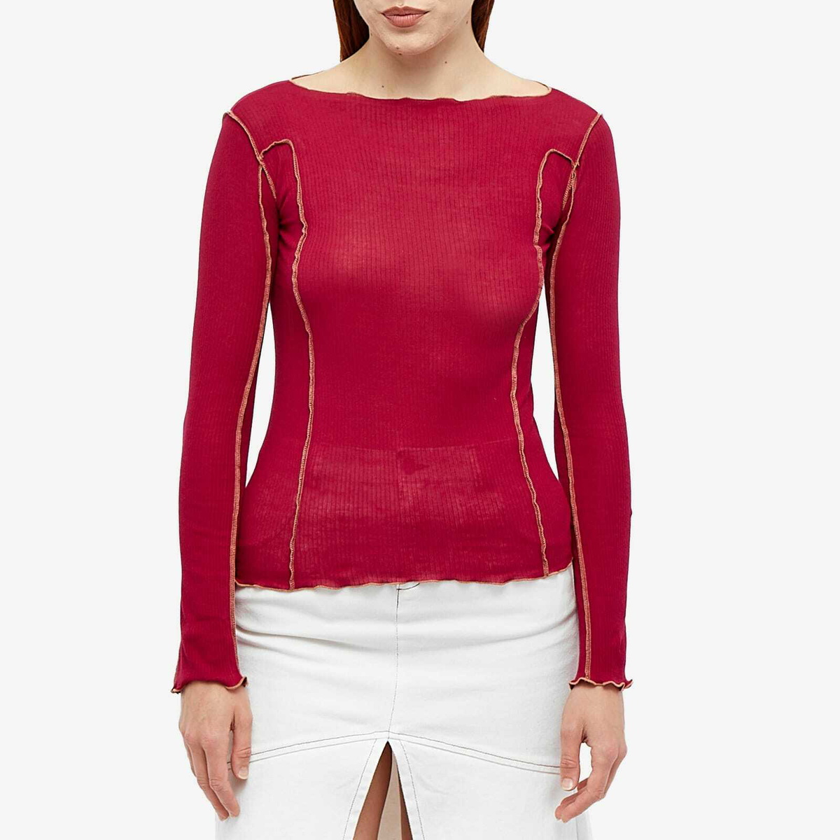 Baserange Women's Long Sleeve Omato T-Shirt in Burned Red Baserange