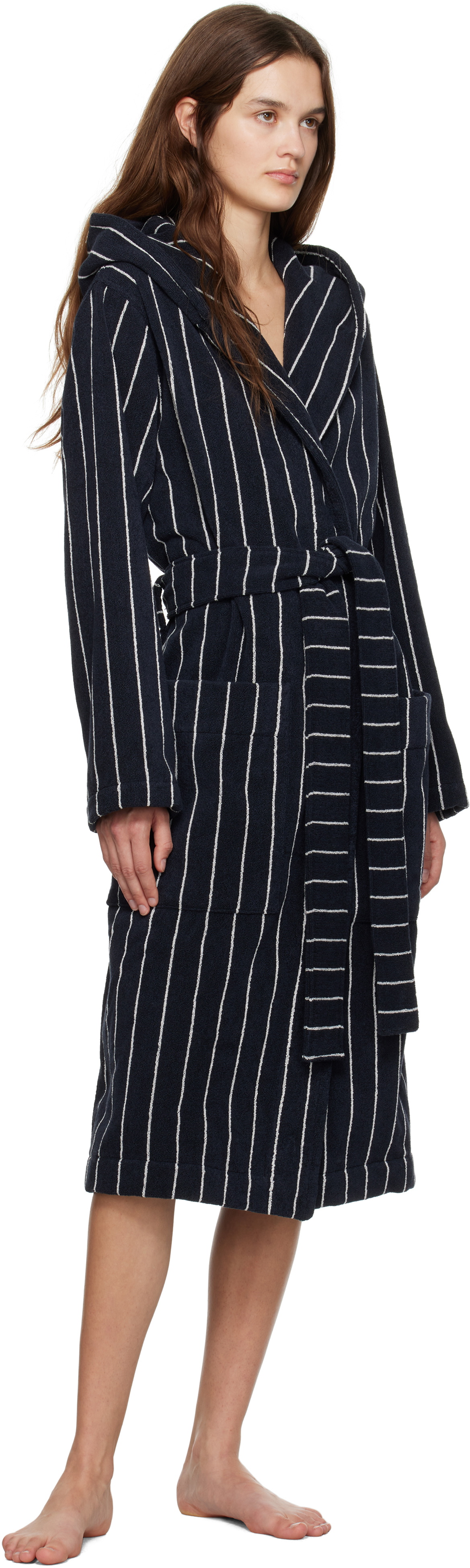 Tekla Navy Terry Hooded Bathrobe Tekla Fabrics