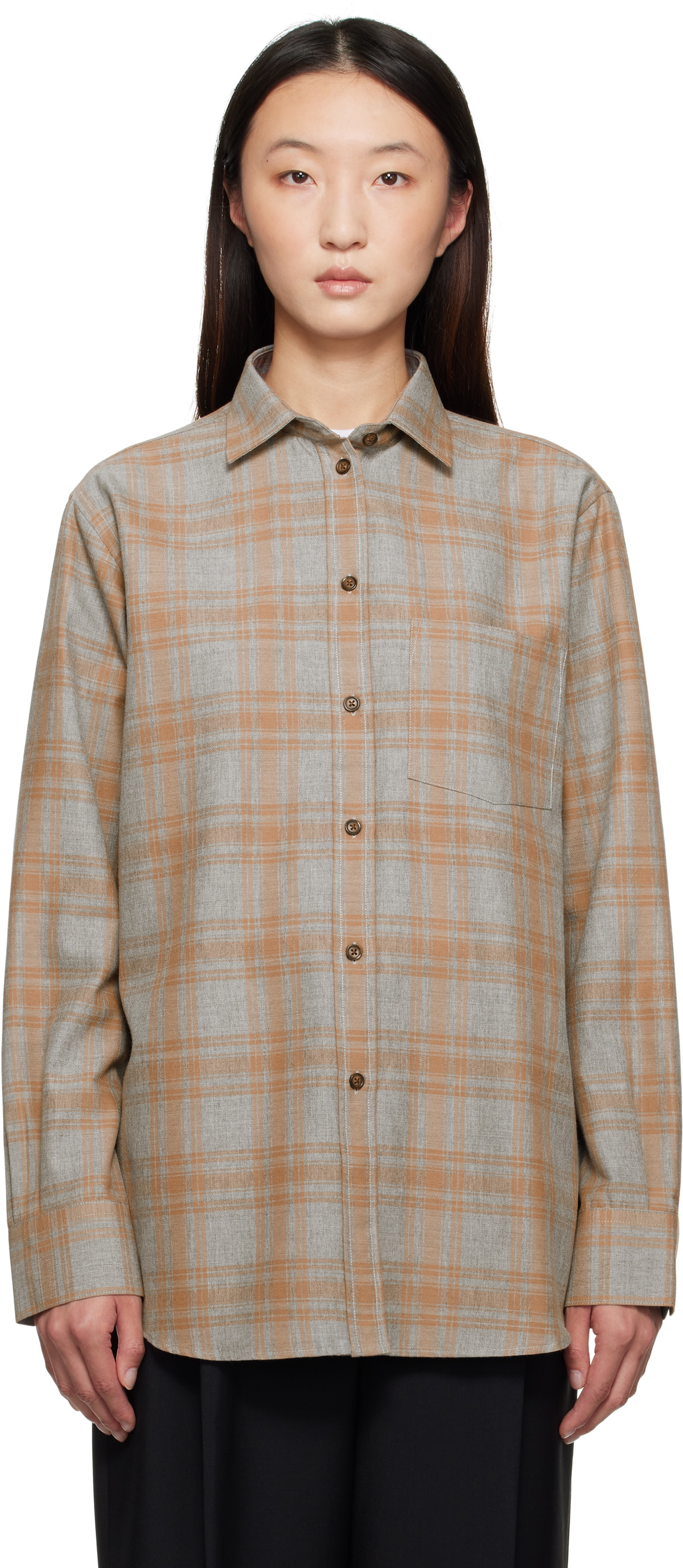 Róhe Gray & Tan Check Shirt Róhe
