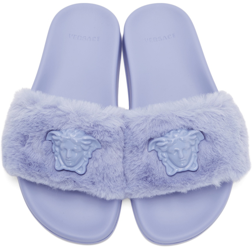 Versace Purple Fleece 'La Medusa' Slides Versace