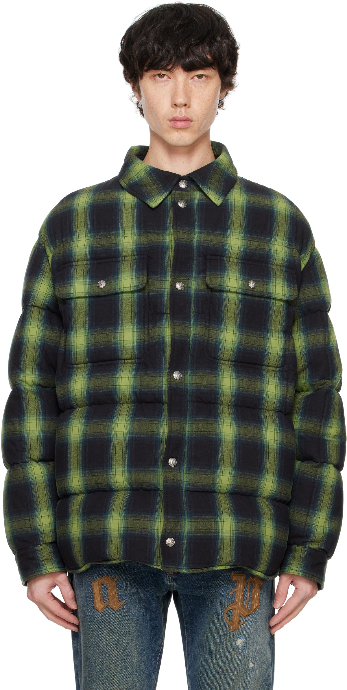 Palm Angels Green Vertigo Padded Down Jacket Palm Angels