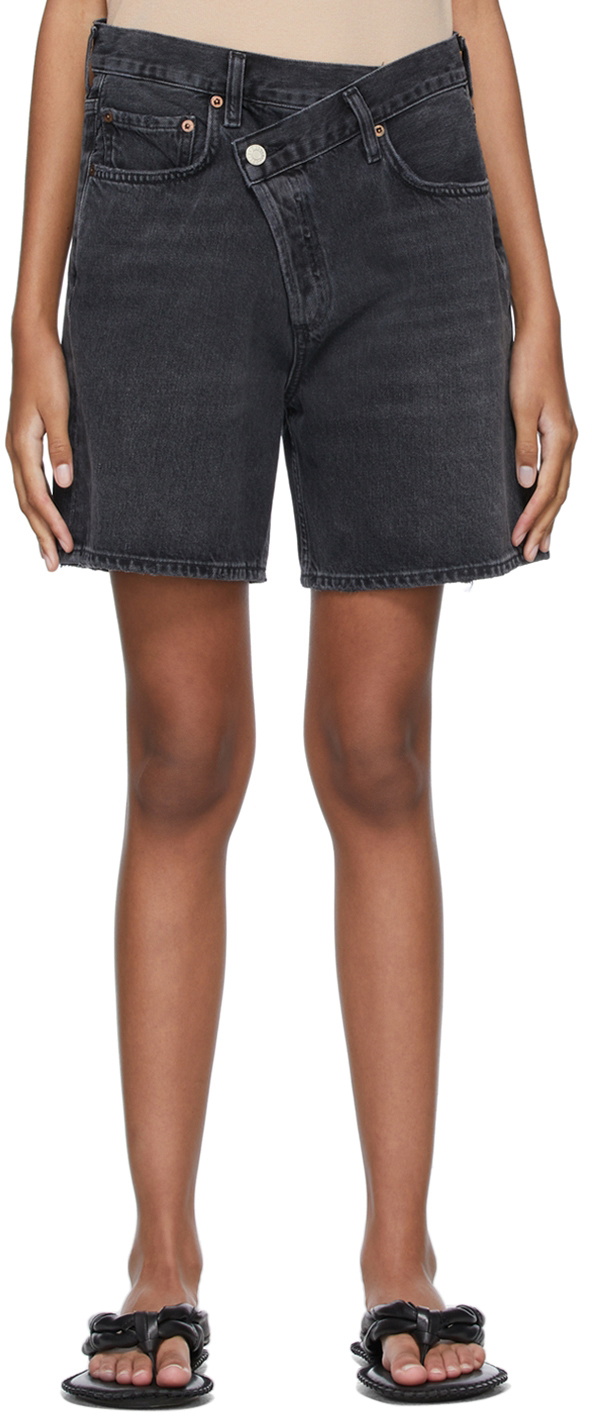 AGOLDE Black Denim Criss Cross Upsized Shorts AGOLDE
