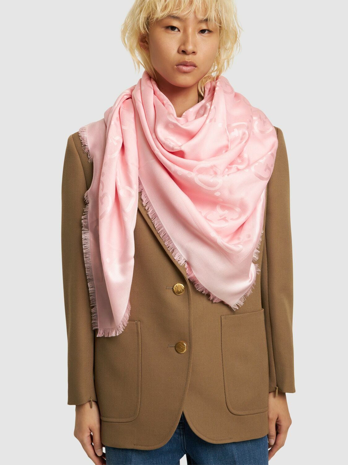 GUCCI - Gg Jacquard Silk & Wool Shawl Gucci