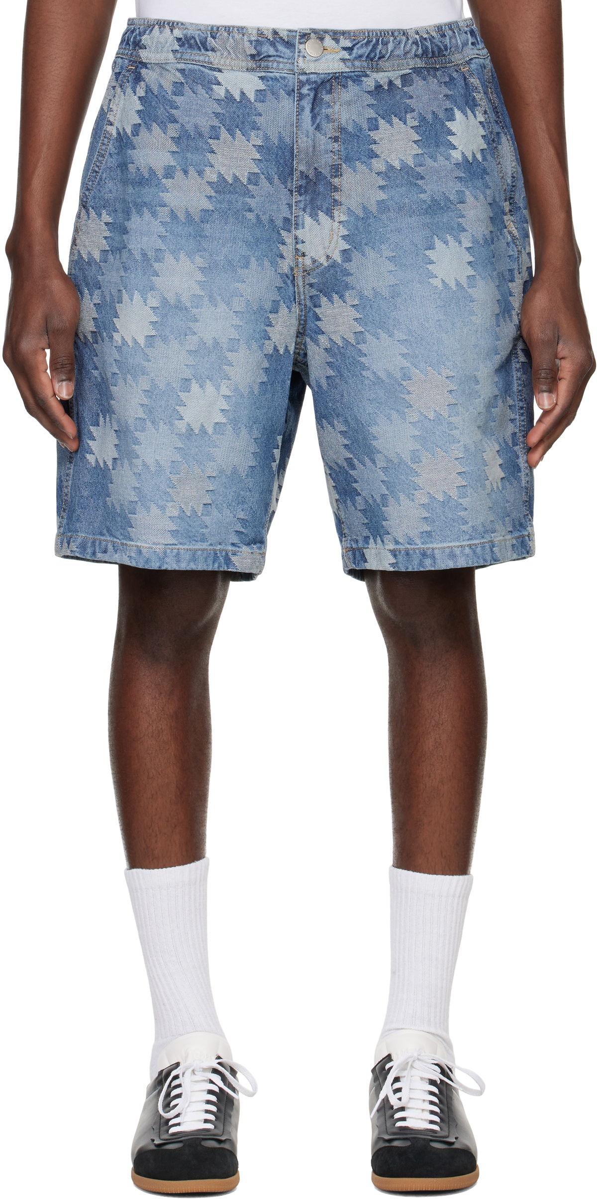 Solid Homme Blue Graphic Pattern Denim Shorts Solid Homme