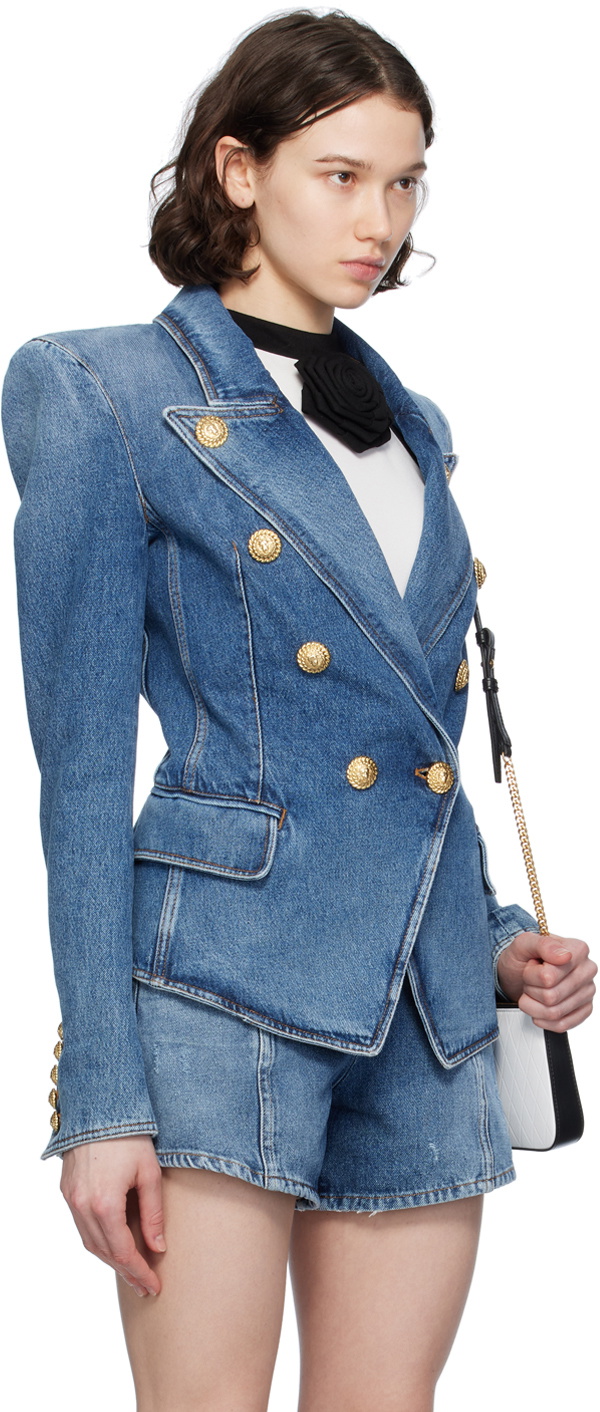Balmain Blue 8-Button Denim Blazer Balmain