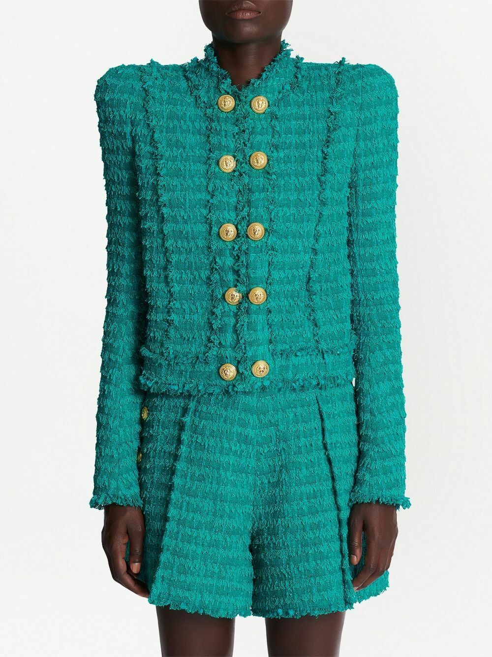 BALMAIN - Button-embossed Collarless Tweed Jacket Balmain
