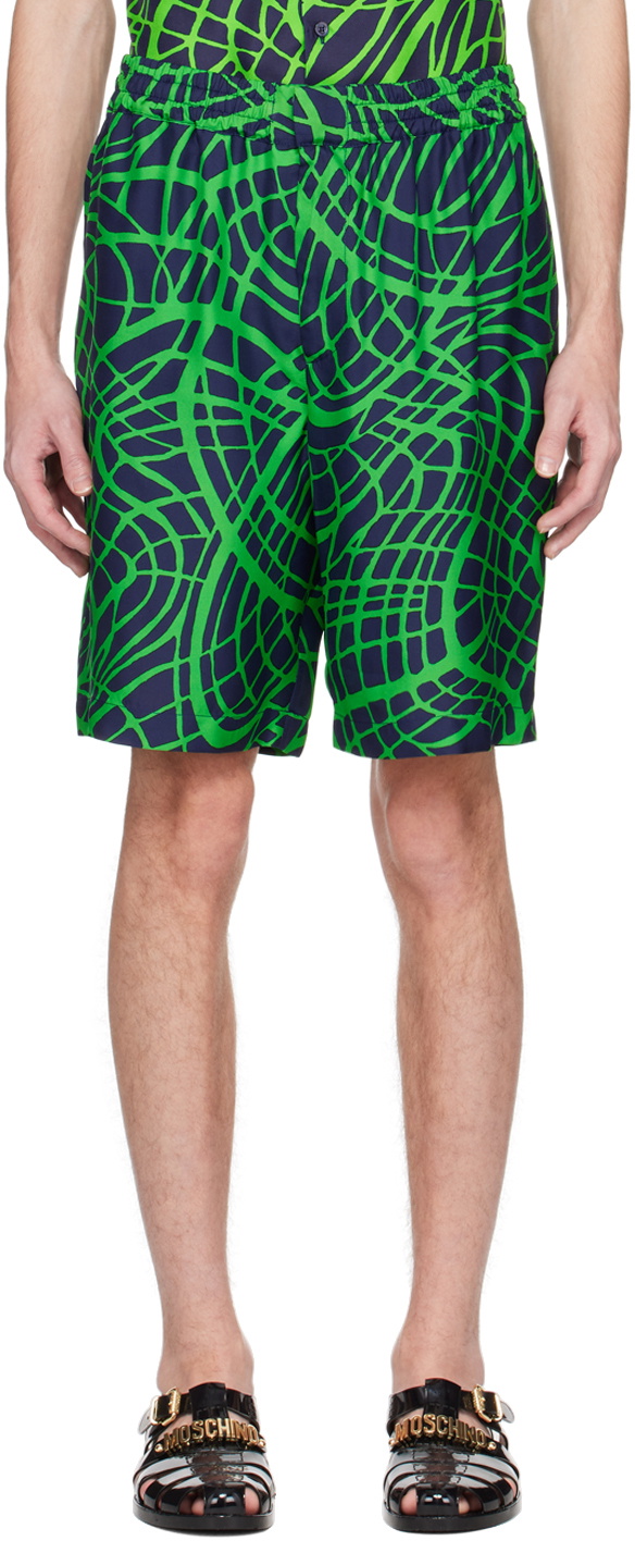 Moschino Navy & Green Wave Shorts Moschino