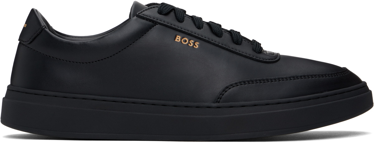BOSS Black Coated-Leather Logo Sneakers BOSS