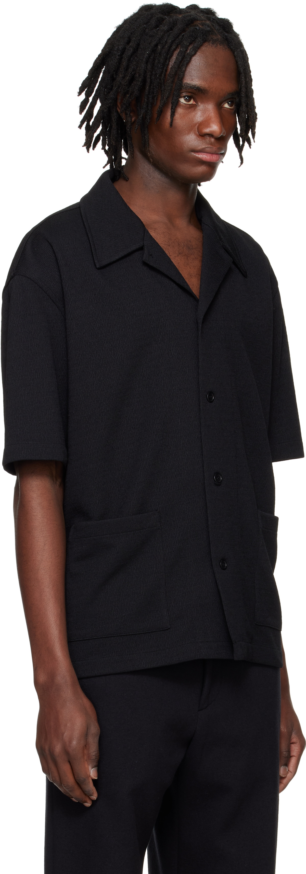 Solid Homme Black Textured Knit Shirt Solid Homme
