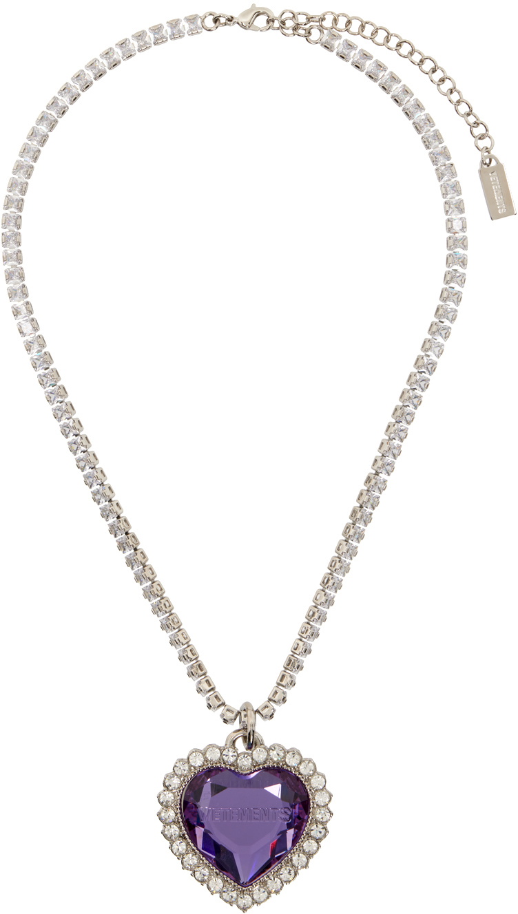 VETEMENTS Silver Purple Crystal Heart Necklace Vetements