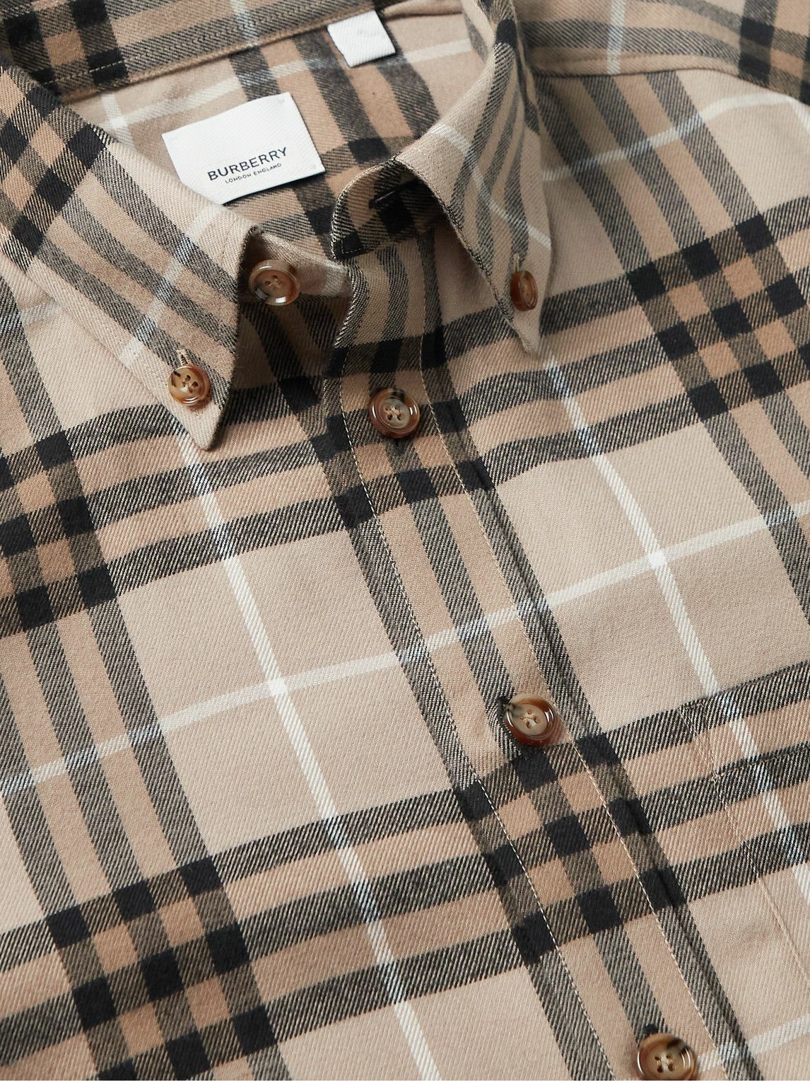 Burberry - Button-Down Collar Checked Cotton-Flannel Shirt - Neutrals Burberry