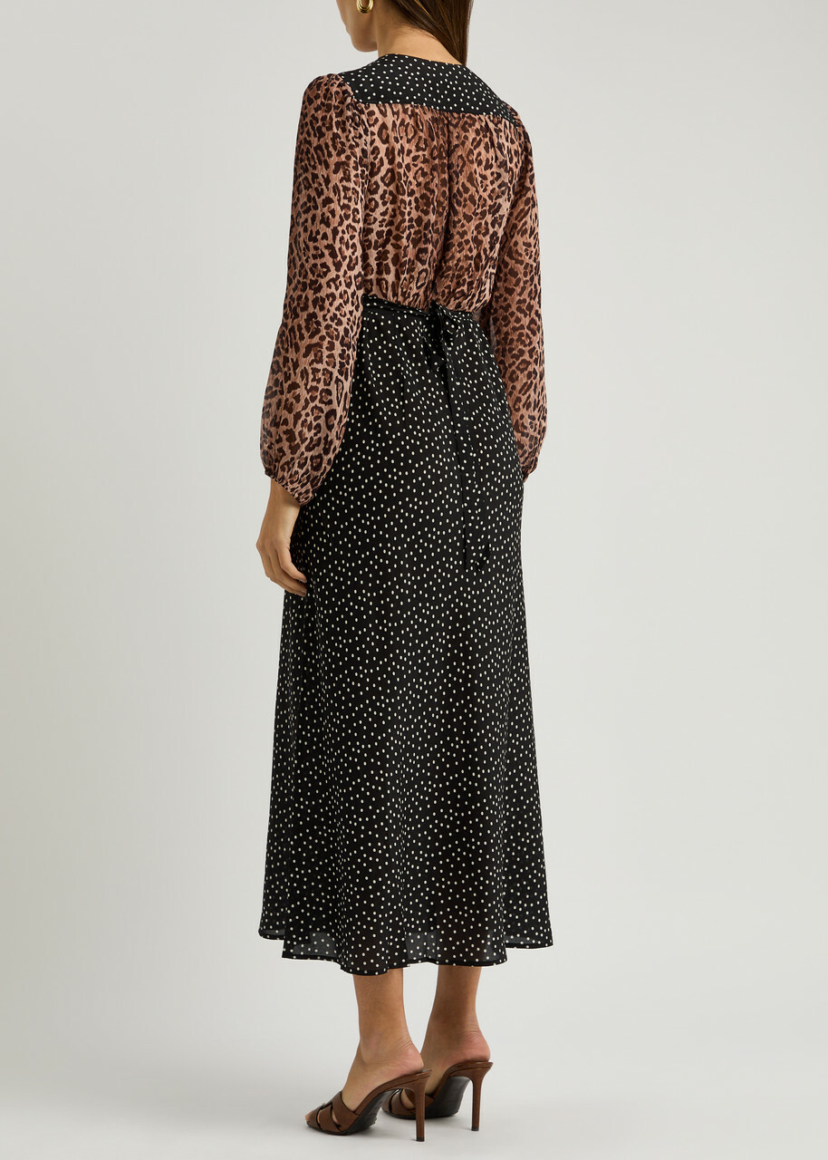 Rixo Kaila Printed Silk Midi Dress Leopard Rixo