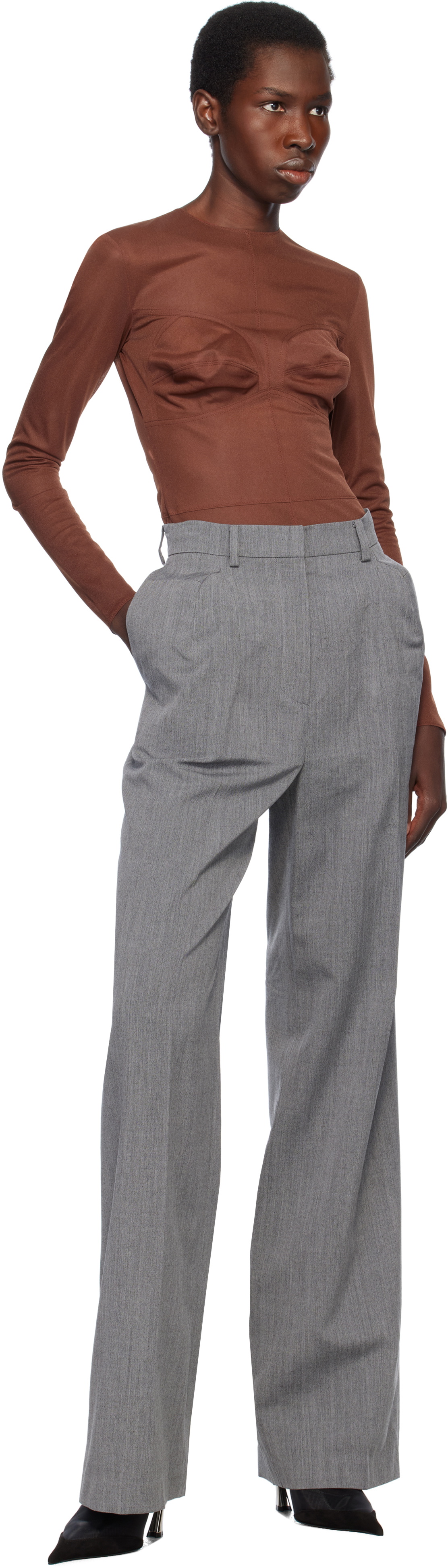 Pushbutton Gray Shoulder Puff Trousers Pushbutton