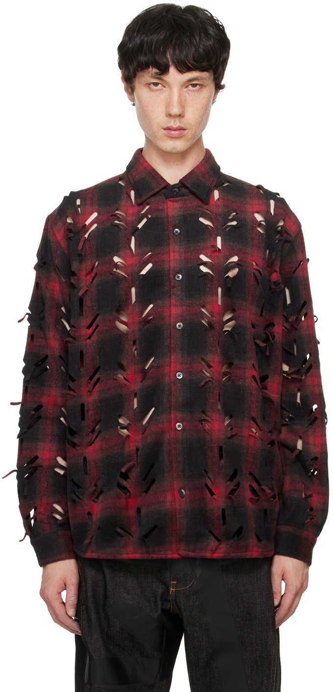 Juntae Kim Red Laser-Slashed Shirt