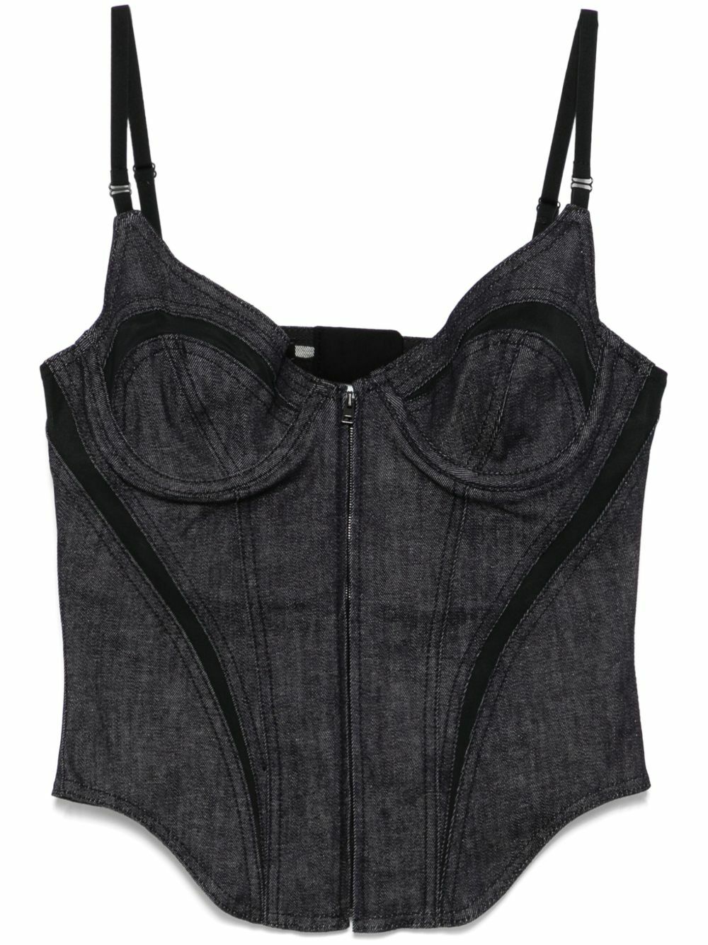 Mugler Black Mesh-Panelled Corset Top Mugler