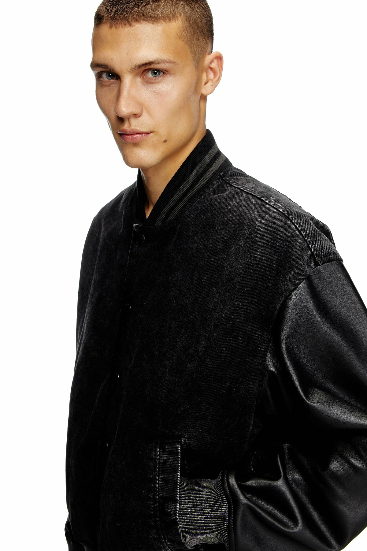 Diesel Denim and leather bomber jacket - Leather jackets Mens in Black ...