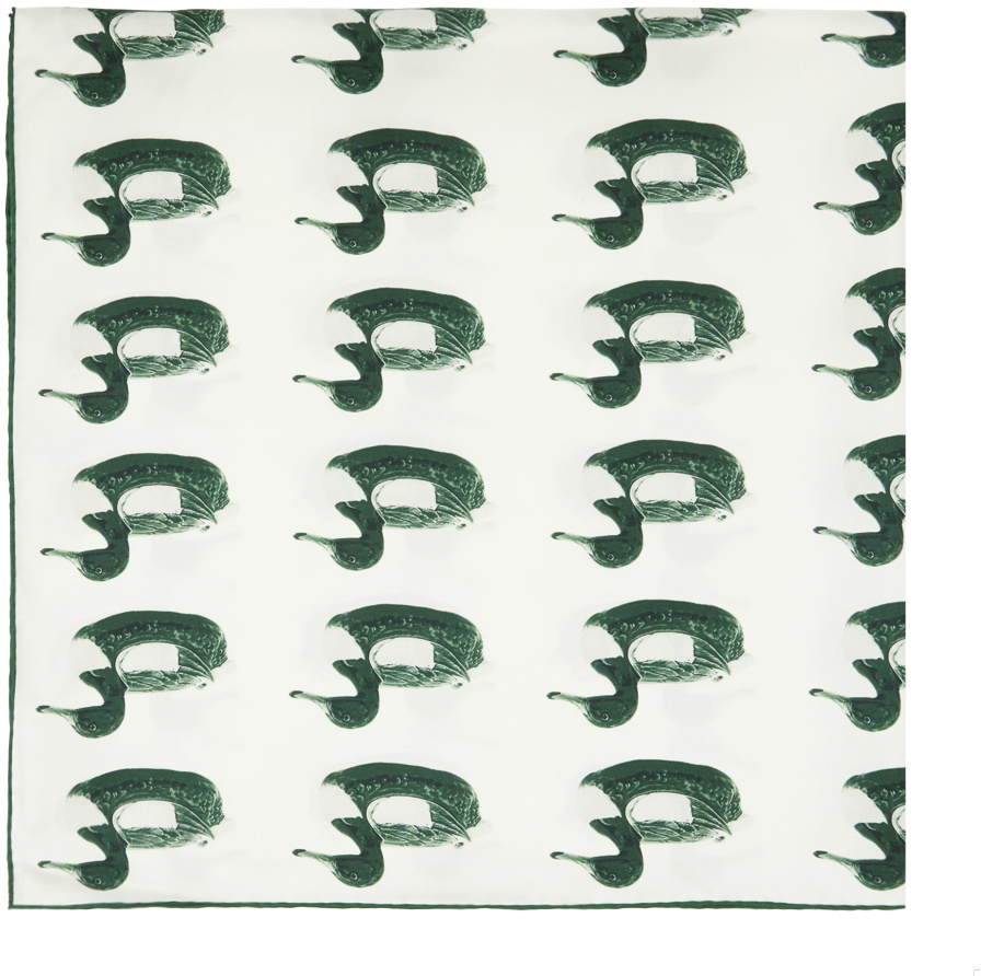 Burberry Green & White Duck Print Scarf Burberry