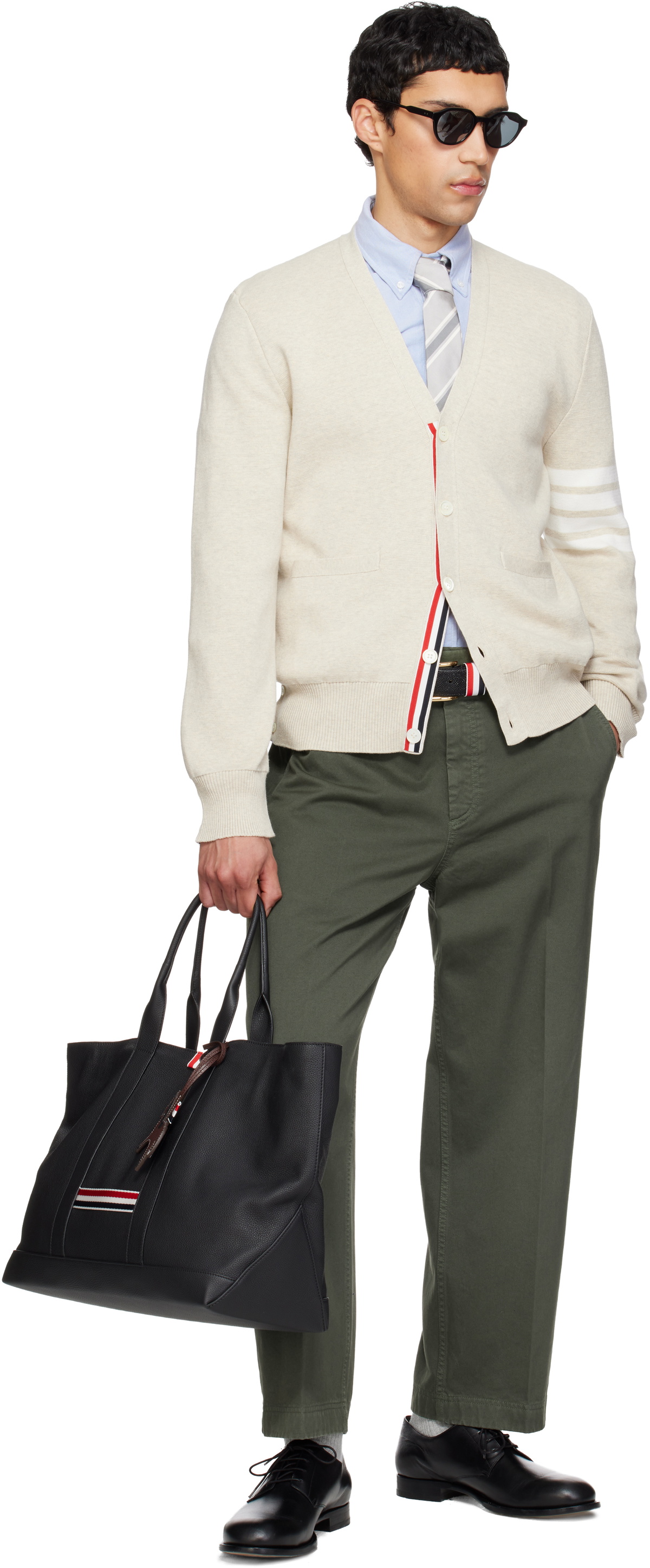 Thom Browne Black Pebble Grain Striped Loop 35MM Belt Thom Browne