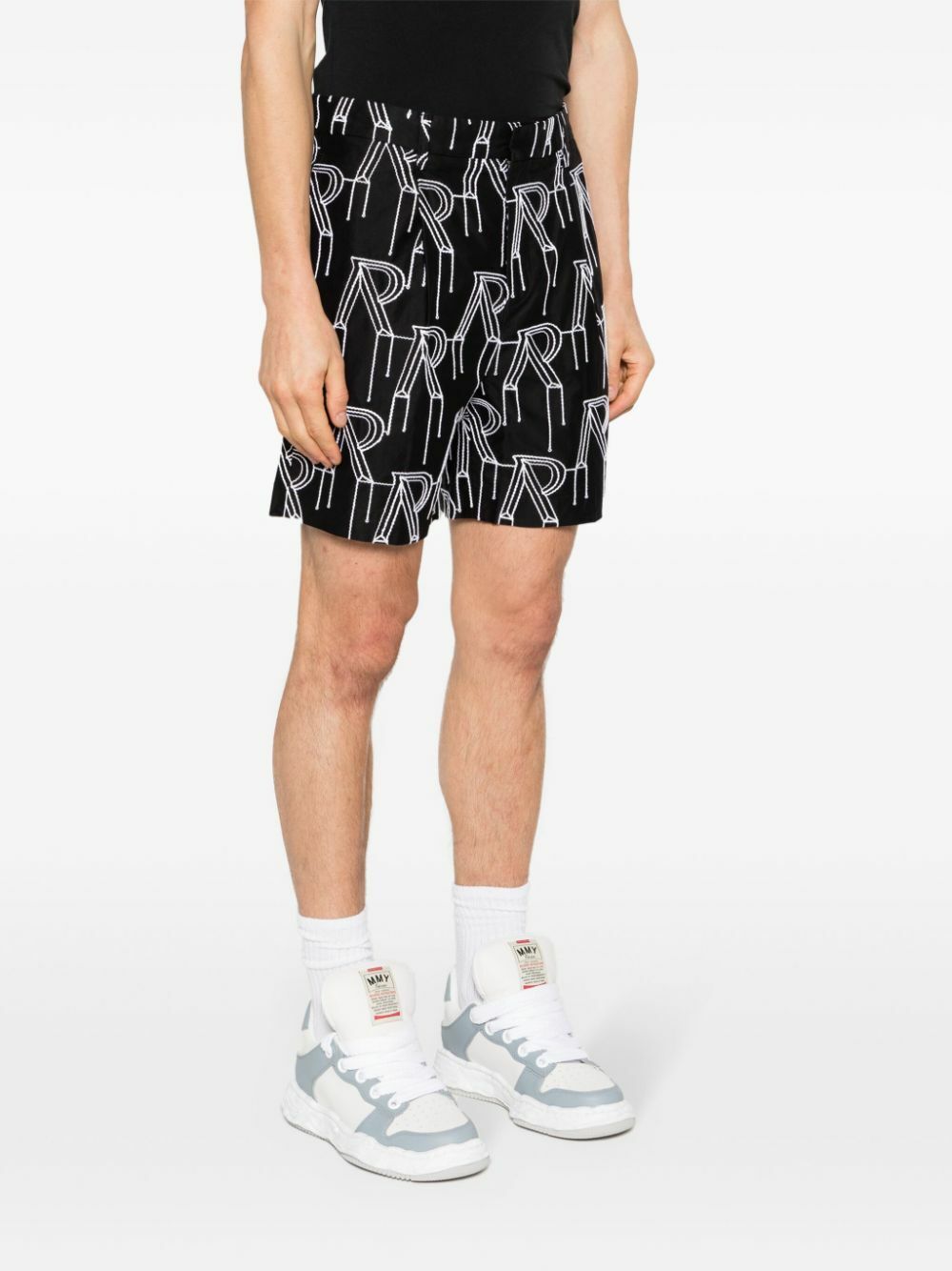 Represent Black Logo-Embroidered Tailored Shorts Represent