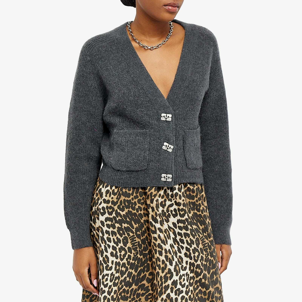 GANNI Women's Soft Wool Cardigan in Volcanic Ash GANNI