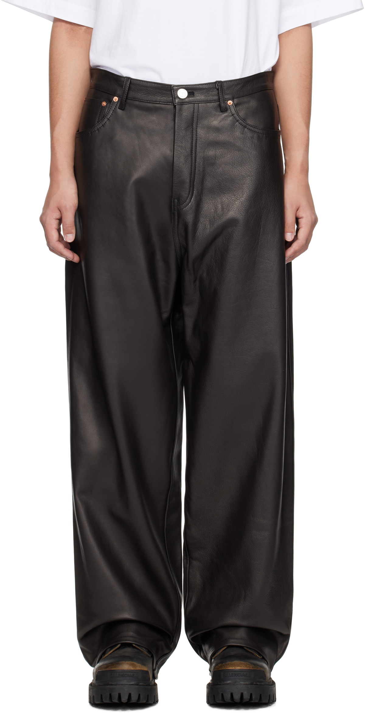 VETEMENTS Black Grained Leather Pants Vetements