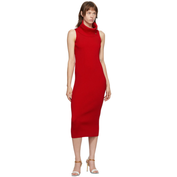 Balmain Red Rib Knit Dress Balmain