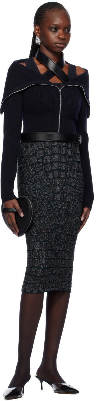 ALAÏA Gray Croc-Effect Midi Skirt ALAÏA