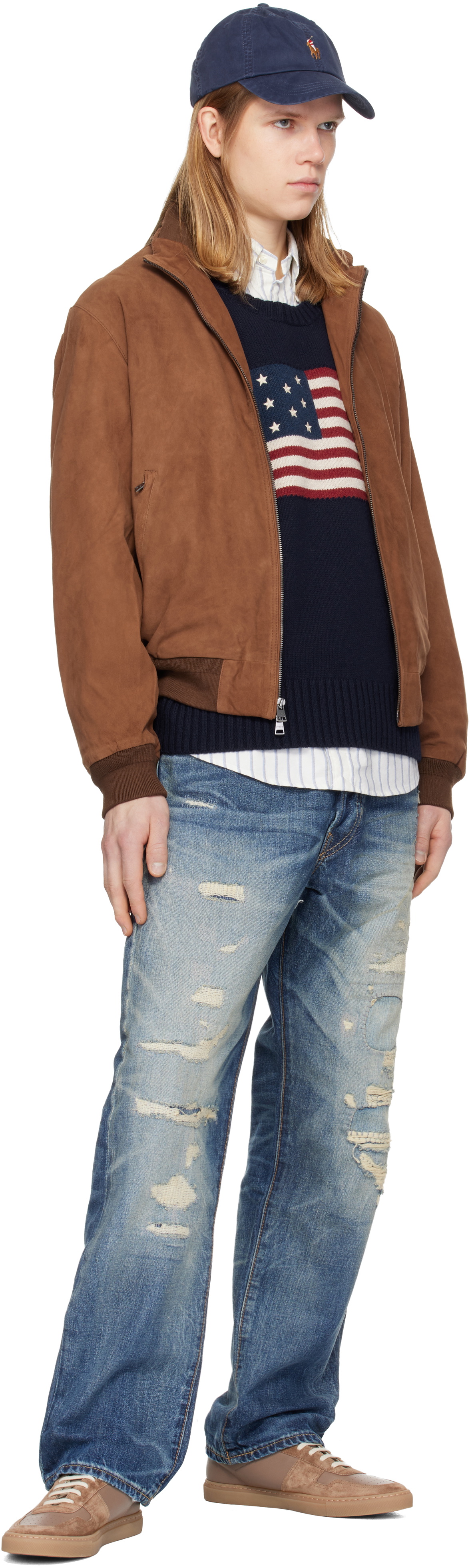 Polo Ralph Lauren Brown Goat Suede Lined Bomber Jacket Polo Ralph Lauren