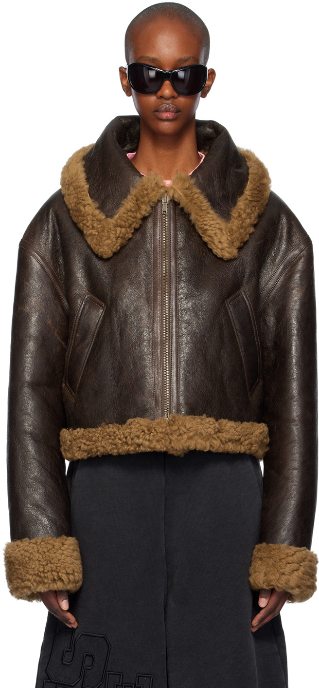 VETEMENTS Brown Inside-Out Cropped Aviator Reversible Shearling Jacket ...