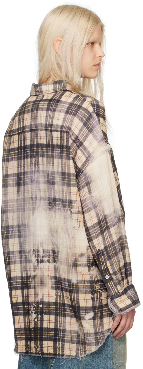 R13 Beige & Black Shredded Seam Shirt R13