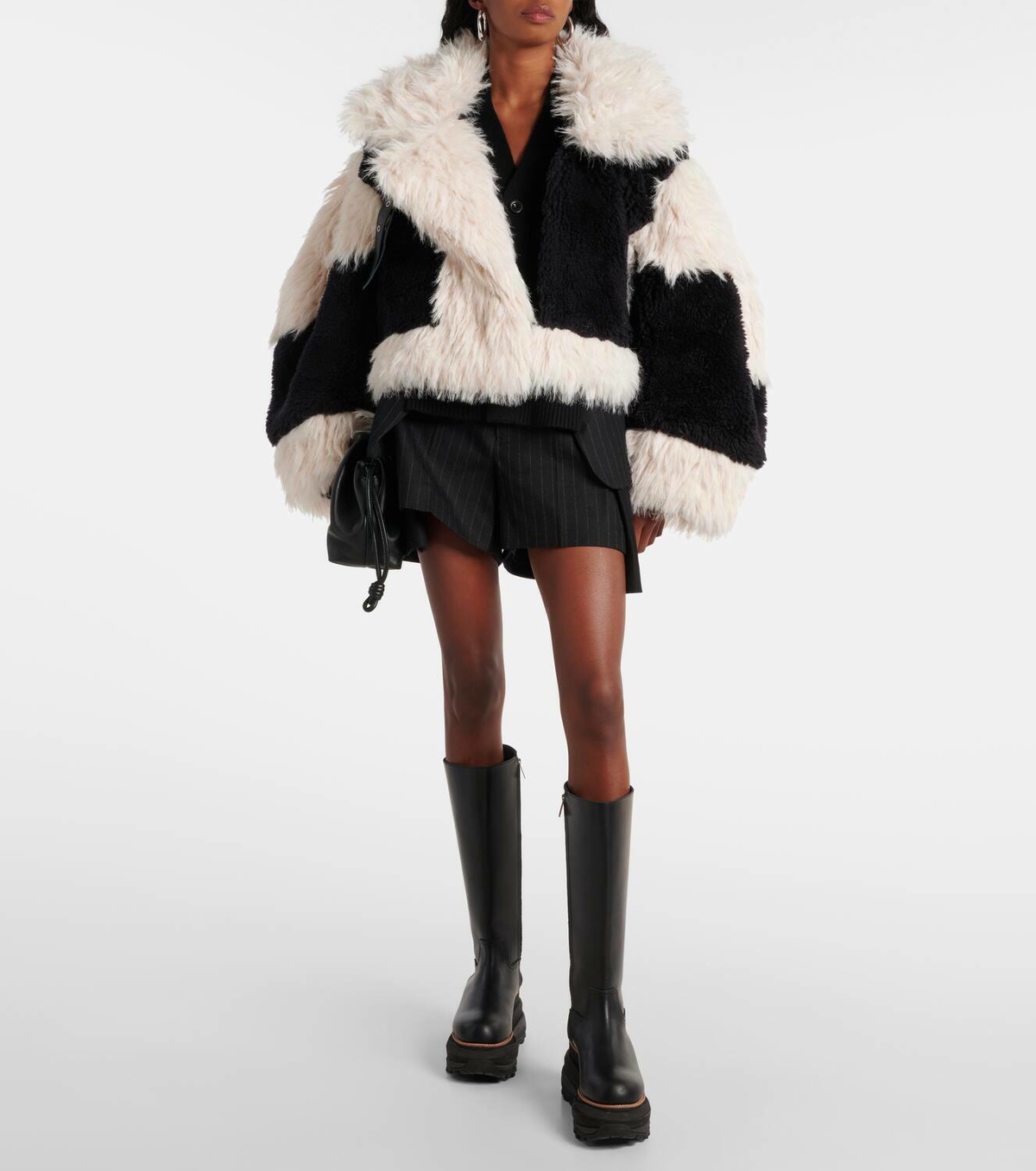Sacai Oversized faux fur-trimmed wool jacket Sacai