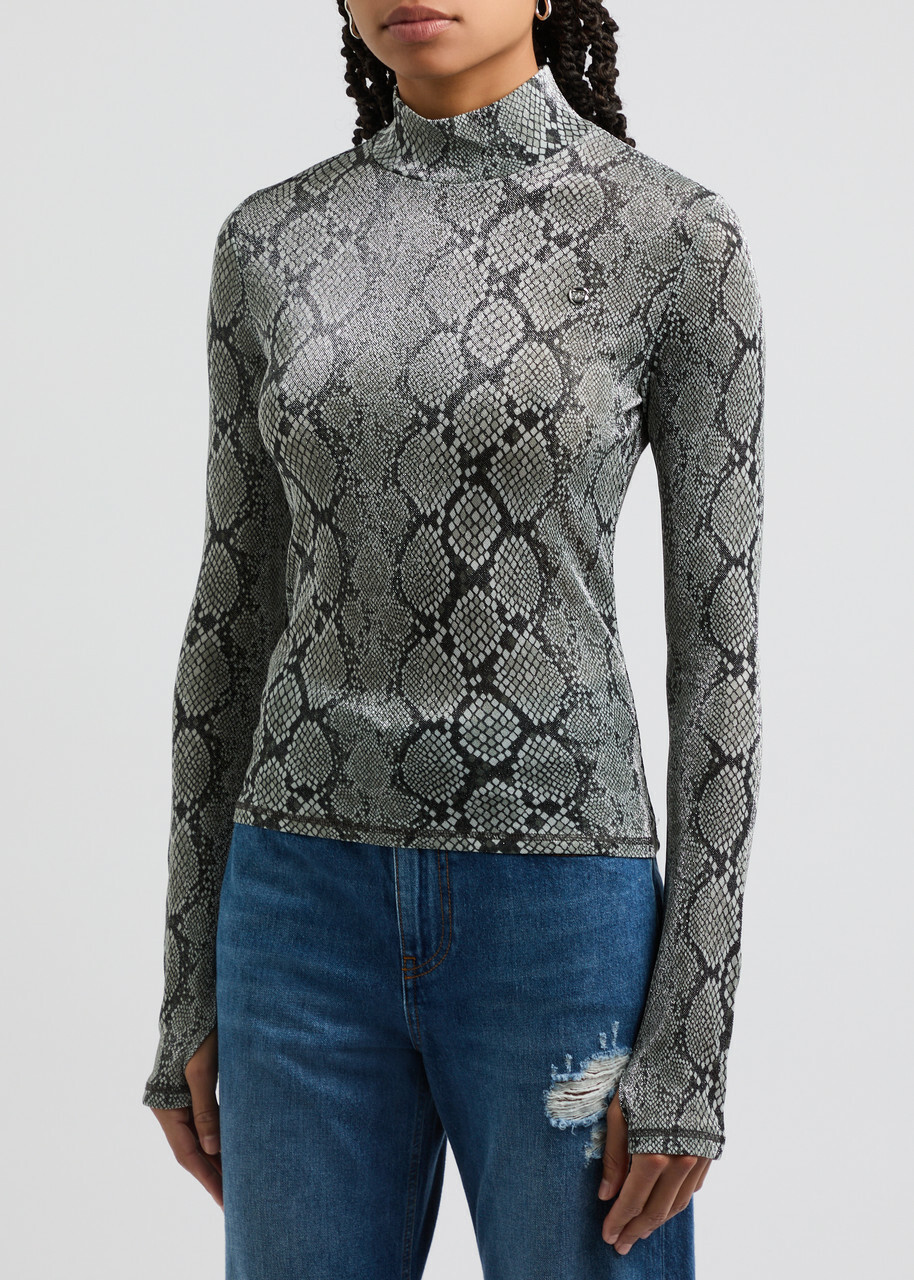 Coperni Python-print Metallic-jersey top Grey Coperni