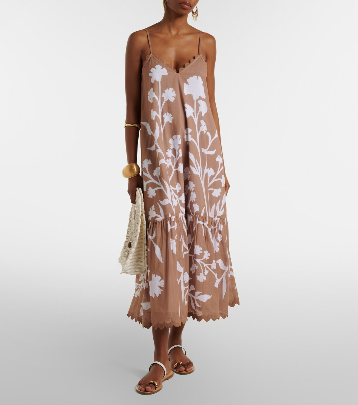 Juliet Dunn Floral scalloped cotton midi dress Juliet Dunn