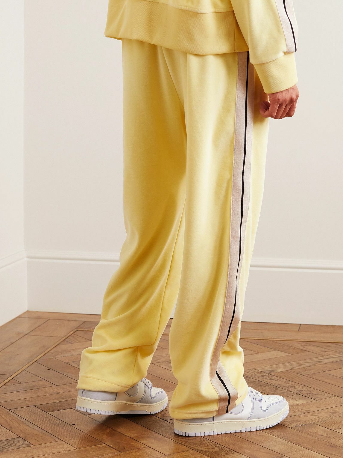 Palm Angels - Wide-Leg Logo-Embroidered Striped Cotton-Blend Chenille ...