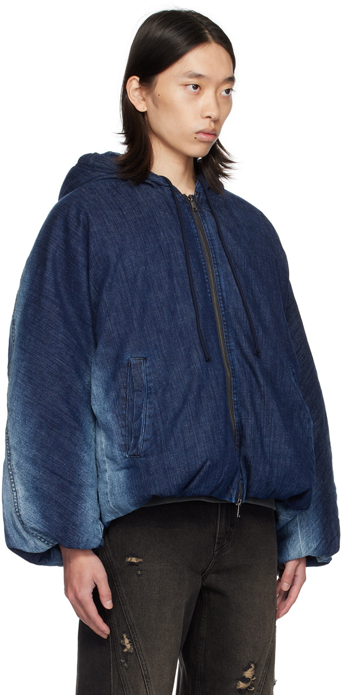 lesugiatelier Navy Hooded Denim Puffer Jacket lesugiatelier