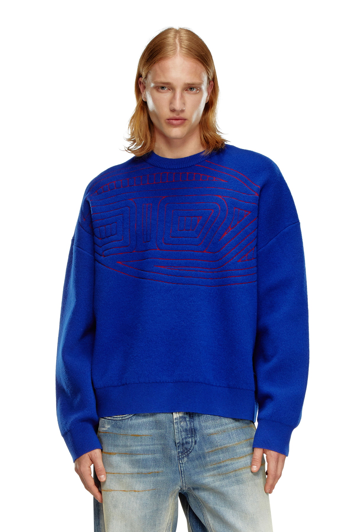 Diesel Wool-blend jumper with graphic logo - Knitwear Mens in Blue Diesel