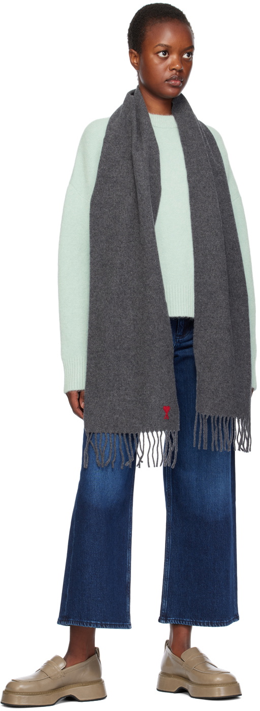 AMI Paris Gray Ami de Cœur Scarf AMI