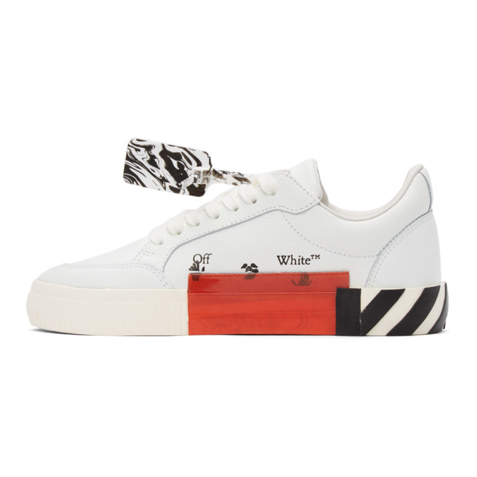Off-White White and Blue Calfskin Vulcanized Low Sneakers Off-White