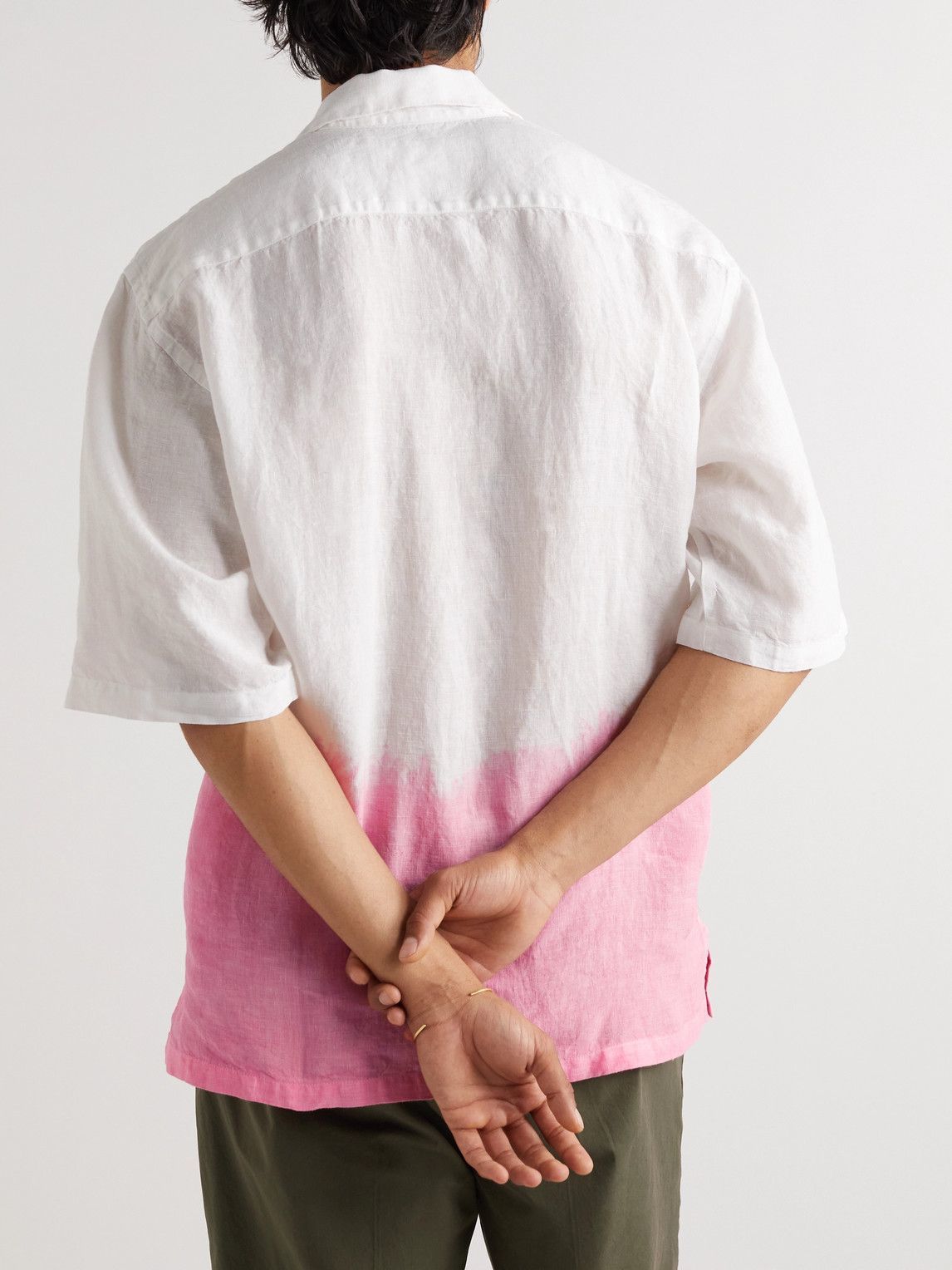 120% - Camp-Collar Dip-Dyed Linen Shirt - Pink 120%
