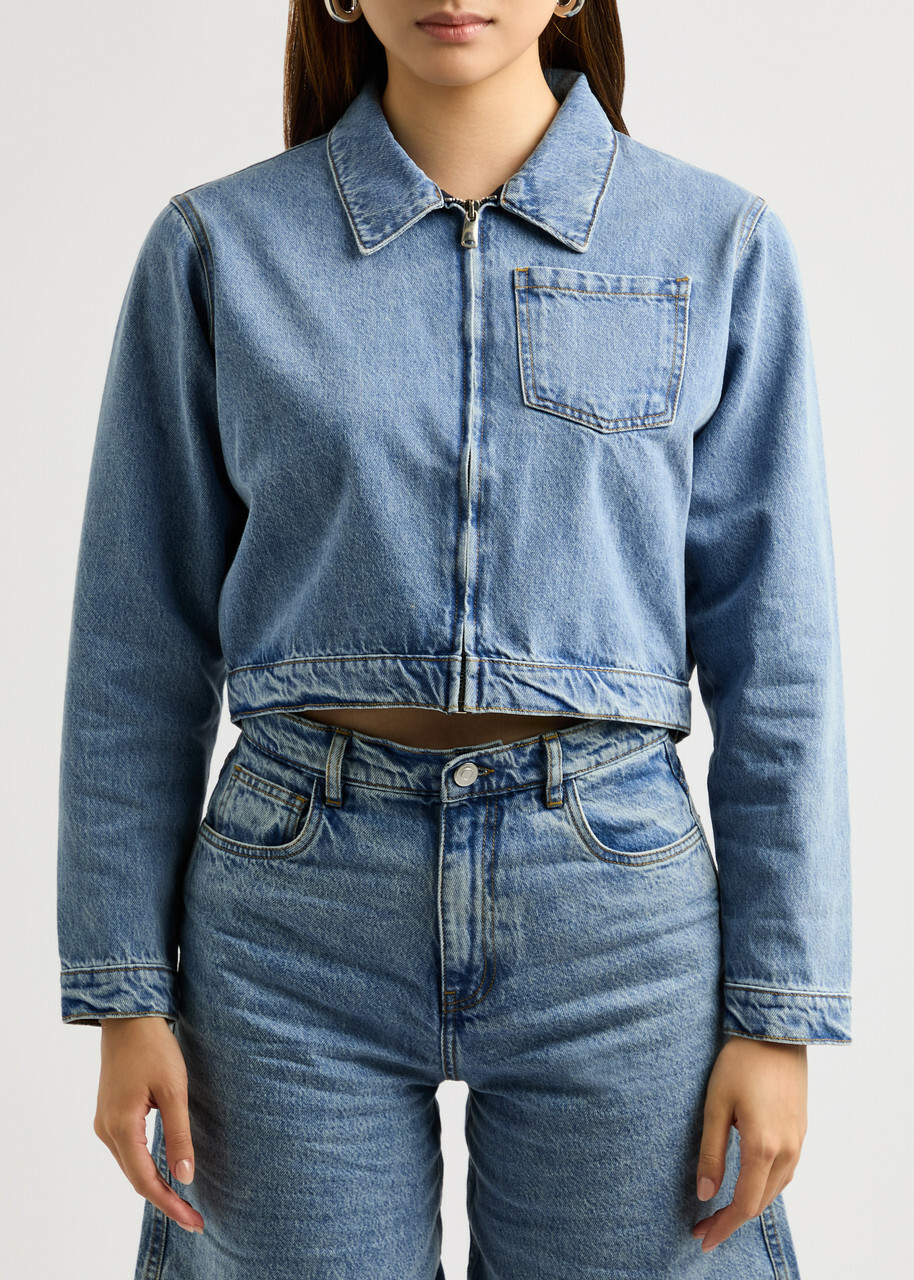 Coperni Cropped Denim Jacket Light Blue Coperni