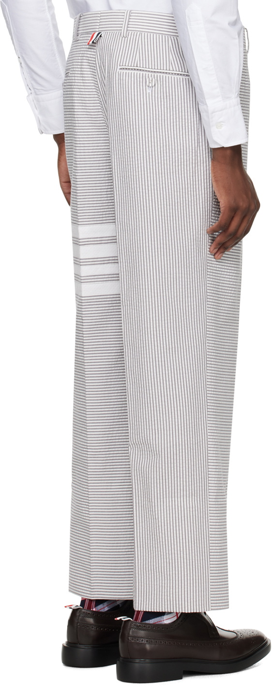 Thom Browne White & Gray 4-Bar Trousers Thom Browne