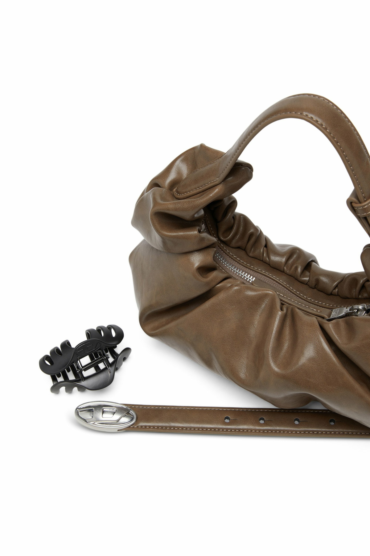 Diesel Grab-D S-Small scrunched hobo bag in shiny PU - Shoulder Bags ...