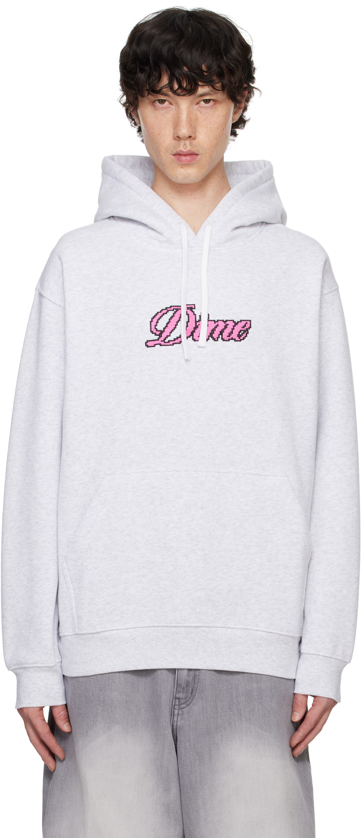 Dime Gray Pixel Cursive Hoodie Dime